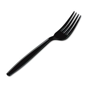 dixie fh517 plastic cutlery, heavyweight forks, black, 1000/carton