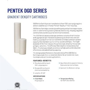 Pentair Pentek DGD-5005 Big Blue Water Filter, 10-Inch Whole House Sediment Filter Cartridge Replacement, Dual-Gradient Density Spun Polypropylene, 10" x 4.5", 5 Micron, Pack of 1