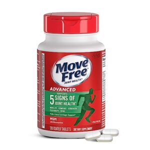 move free advanced glucosamine chondroitin msm joint support supplement, supports mobility comfort strength flexibility & bone - 120 tablets (40 servings)*