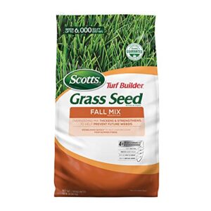 scotts turf builder grass seed fall overseeding mix, thickens & strengthen to help prevent future weeds, 15 lbs.