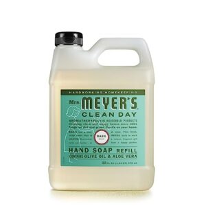 mrs. meyer's clean day hand soap refill, made with essential oils, biodegradable formula, basil, 33 fl. oz