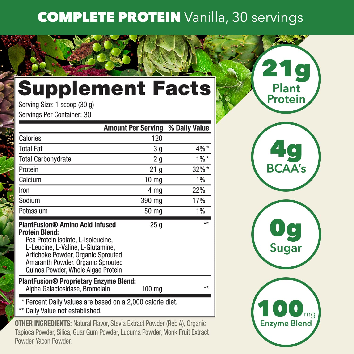 PlantFusion Complete Vegan Protein Powder - Plant Based Protein Powder With BCAAs, Digestive Enzymes and Pea Protein - Keto, Gluten Free, Soy Free, Non-Dairy, No Sugar, Non-GMO - Vanilla Bean 2 lb