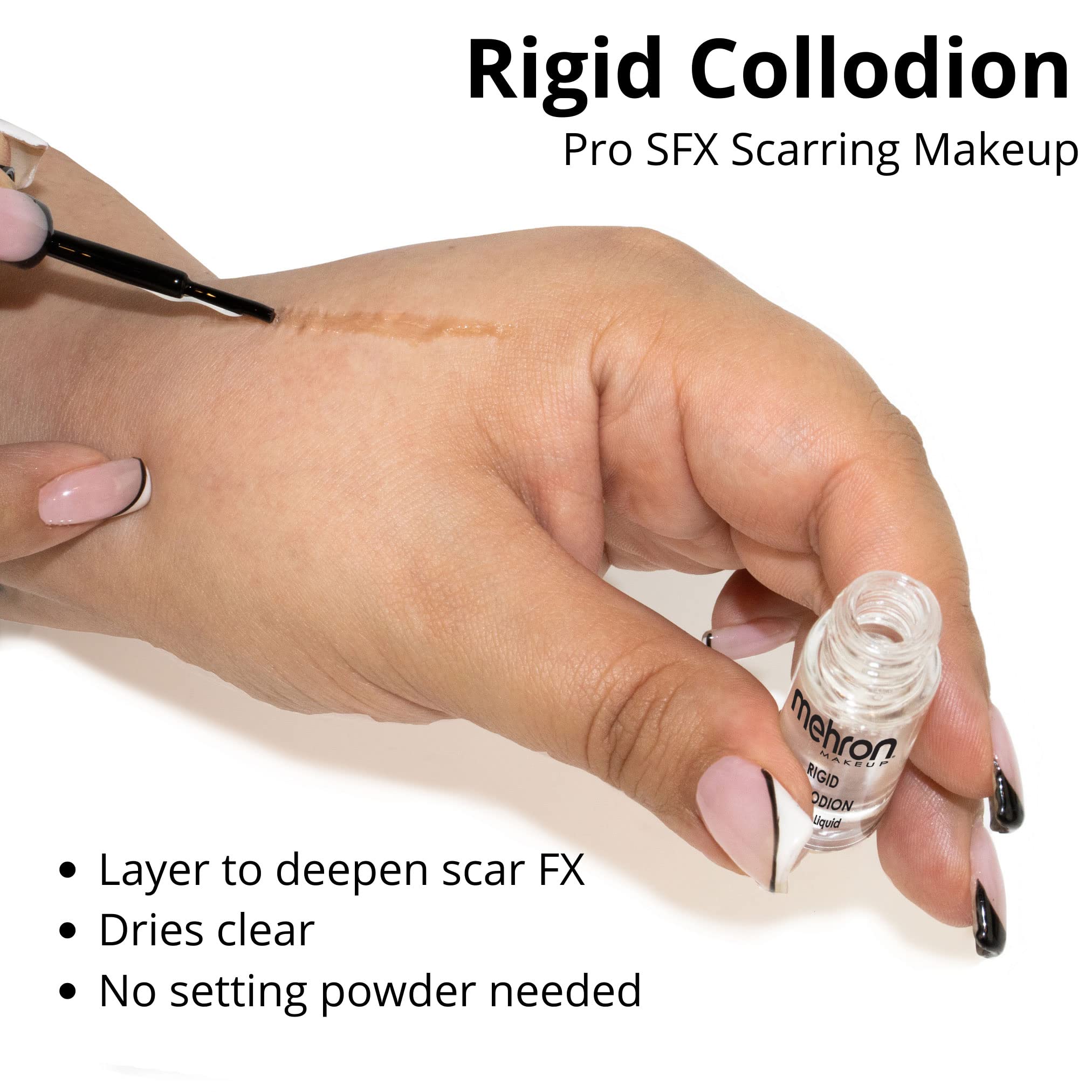 Mehron Makeup Rigid Collodion with Brush | Scarring Liquid | Scar Liquid | Liquid Scar Makeup | SFX Scar Makeup for Film .125 oz (4ml)