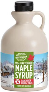 butternut mountain farm pure vermont maple syrup, grade a, dark color, robust taste, all natural, easy pour, 32 fl oz, 1 qt (prev grade b)