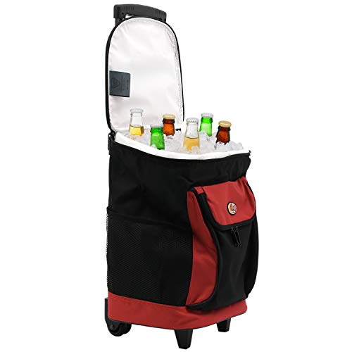 16" Cool Carry 2-Section Rolling Cooler with Thermal Insulation, Red Color Option