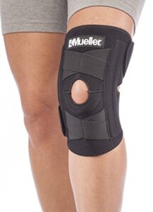 mueller sports medicine self adjusting adult knee support braces for knee pain with side stabilizers for men and women, black, 14 - 20 inches, one size fits most