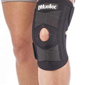 MUELLER Sports Medicine Self Adjusting Adult Knee Support Braces for Knee Pain with Side Stabilizers for Men and Women, Black, 14 - 20 Inches, One Size Fits Most