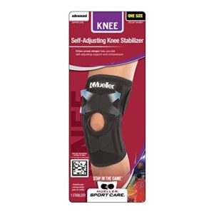 MUELLER Sports Medicine Self Adjusting Adult Knee Support Braces for Knee Pain with Side Stabilizers for Men and Women, Black, 14 - 20 Inches, One Size Fits Most