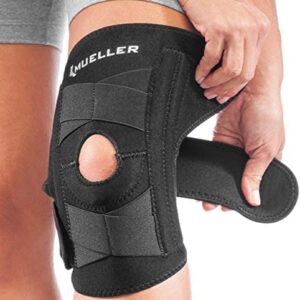 MUELLER Sports Medicine Self Adjusting Adult Knee Support Braces for Knee Pain with Side Stabilizers for Men and Women, Black, 14 - 20 Inches, One Size Fits Most