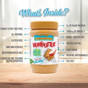 Peanut Free Tree Nut Free Natural No Stir Spread – WOWBUTTER – Award Winning Vegan Plant Protein Food made with Non-GMO verified Whole Soy – (Creamy, 1.1 Pound (Pack of 6))