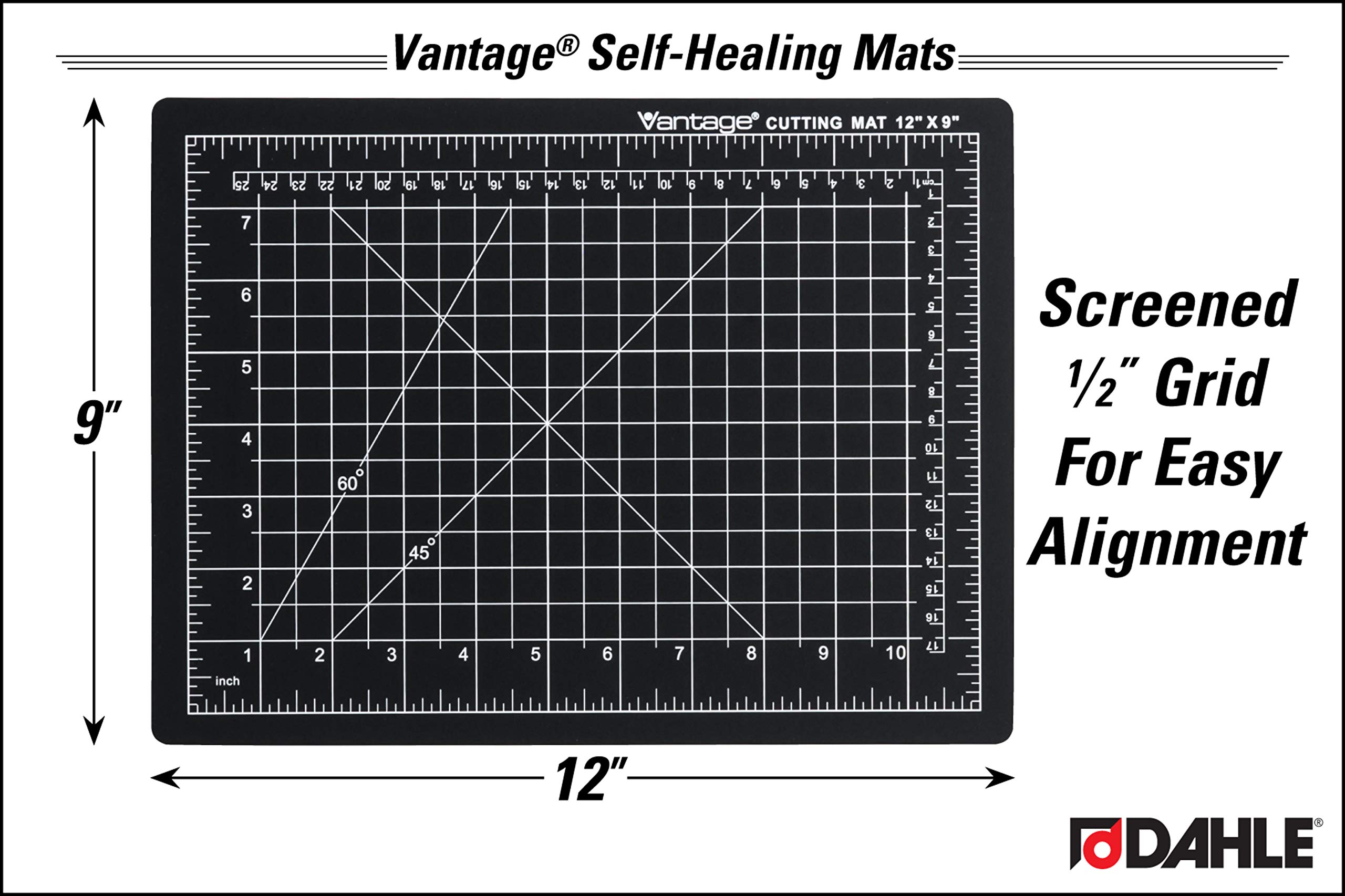 Dahle Vantage 10670 Self-Healing Cutting Mat, 9"x12", 1/2" Grid, 5 Layers for Max Healing, Perfect for Crafts & Sewing, Black