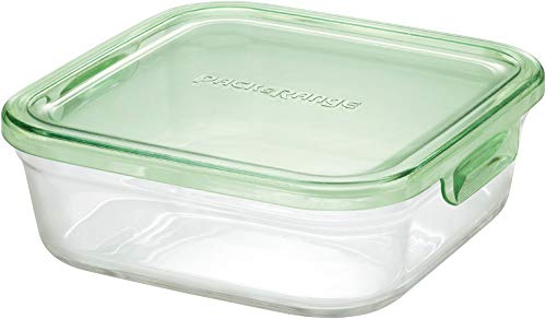 iwaki KC3247N-G Pack & Range Heat-Resistant Glass Storage Container, Green, Square, M, 27.1 fl oz (800 ml), Microwave