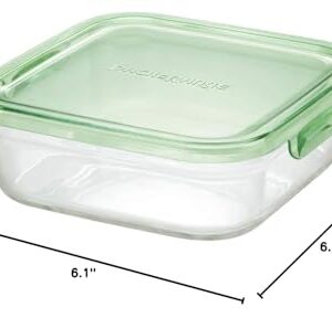 iwaki KC3247N-G Pack & Range Heat-Resistant Glass Storage Container, Green, Square, M, 27.1 fl oz (800 ml), Microwave