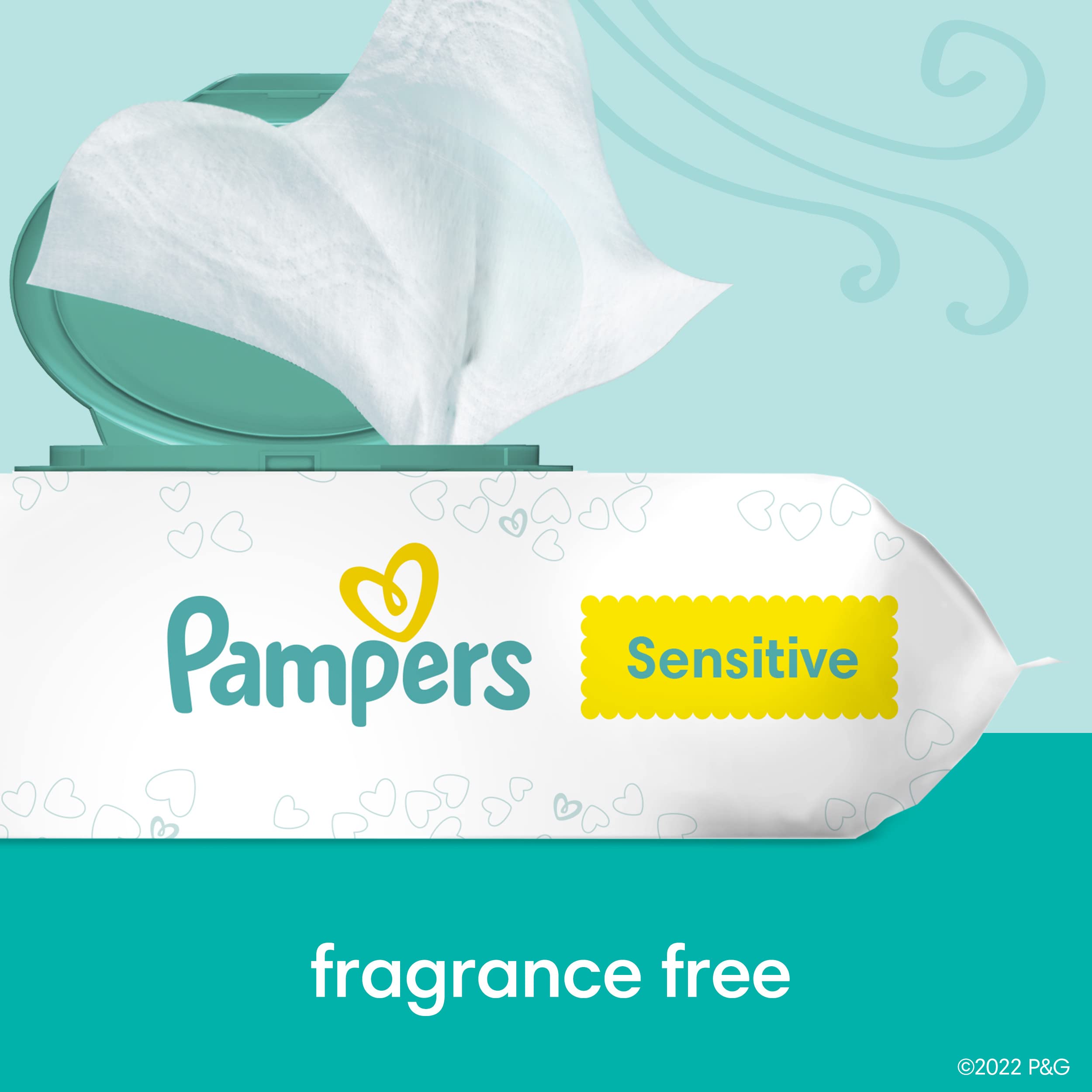 Pampers Sensitive Baby Wipes, Water Based, Hypoallergenic and Unscented, 3 Refill Packs (192 Wipes Total) [Packaging May Vary]