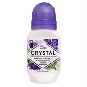 crystal mineral deodorant roll-on, lavender & white tea, purple, 2.25 fl oz