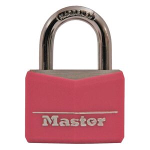 master lock 146d covered aluminum keyed padlock, 1-9/16 inches, pink