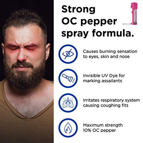 Mace Brand Personal Pepper Spray (Hot Pink) – Accurate 12’ Powerful Pepper Spray with Flip Top Safety Cap, Leaves UV Dye on Skin – Great for Self-Defense