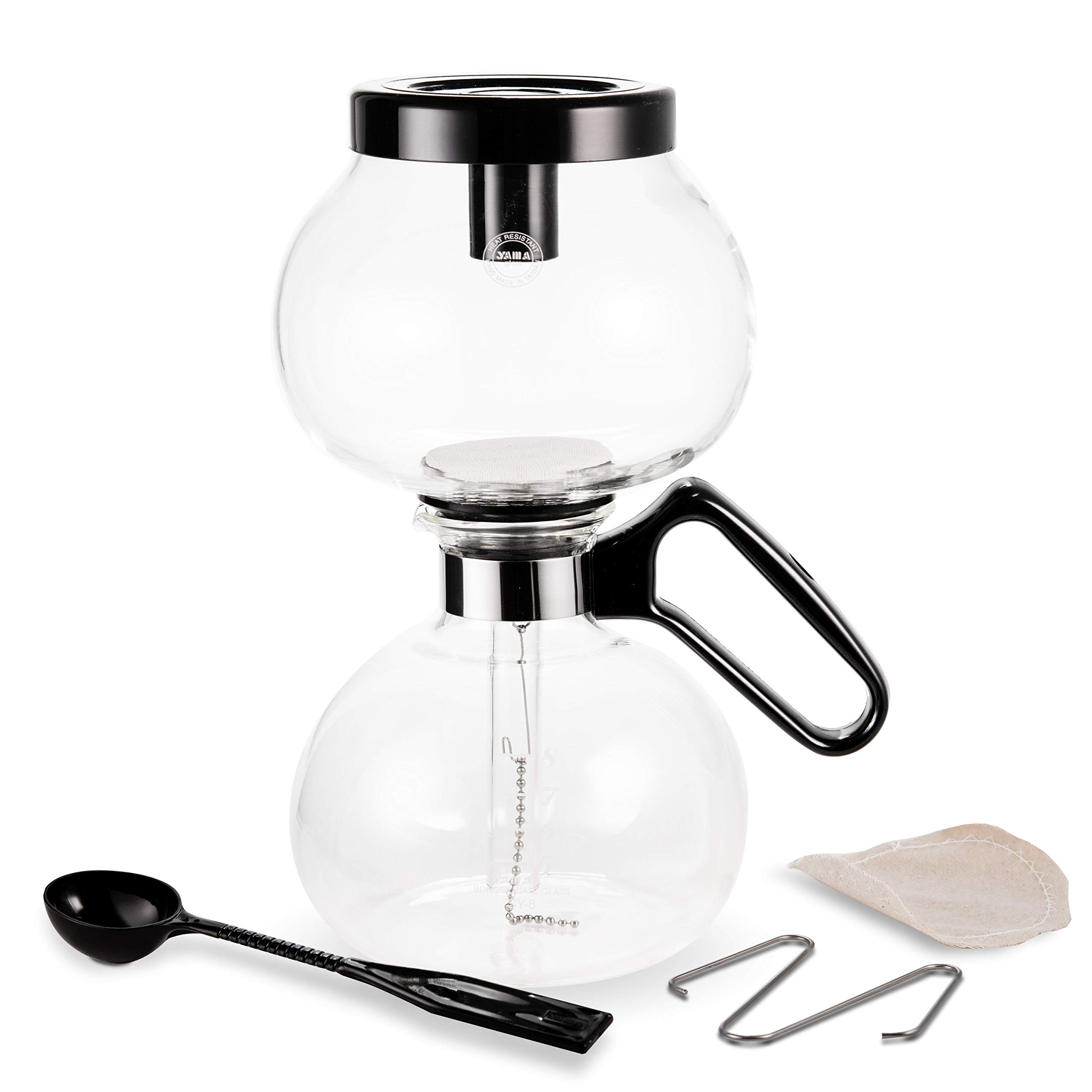 Yama Glass 8-Cup Stovetop Siphon Coffee Maker, 24 Oz Vacuum Brew, Heat-Resistant Borosilicate Glass