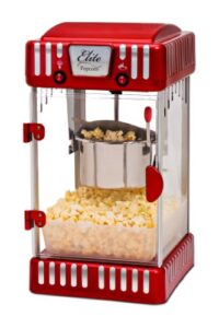 elite gourmet epm-250 maxi-matic 2.5 ounce classic carnival, tabletop kettle popcorn popper machine, retro-style, movie hot buttered popcorn, red