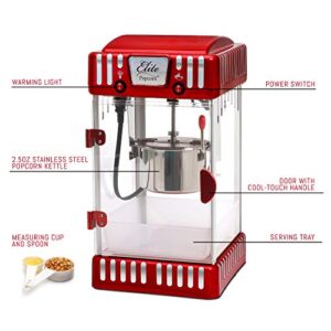 Elite Gourmet EPM-250 Maxi-Matic 2.5 Ounce Classic Carnival, Tabletop Kettle Popcorn Popper Machine, Retro-Style, Movie Hot Buttered Popcorn, Red