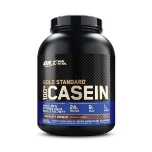 optimum nutrition gold standard 100% micellar casein protein powder, slow digesting, helps keep you full, overnight muscle recovery, chocolate supreme, 4 pound (packaging may vary)