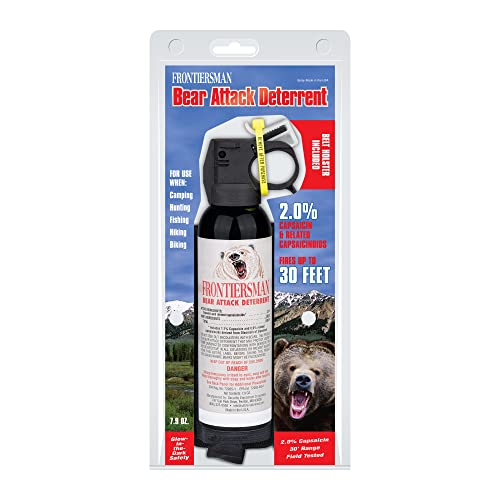 SABRE Frontiersman 7.9 fl oz. Bear Spray, Maximum Strength 2.0% Major Capsaicinoids, Powerful 30 ft. Range Bear Deterrent, Outdoor Camping & Hiking Protection