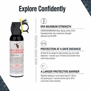 SABRE Frontiersman 7.9 fl oz. Bear Spray, Maximum Strength 2.0% Major Capsaicinoids, Powerful 30 ft. Range Bear Deterrent, Outdoor Camping & Hiking Protection