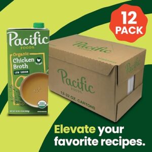 Pacific Foods Low Sodium Organic Free Range Chicken Broth, 32 oz Carton (Case of 12)