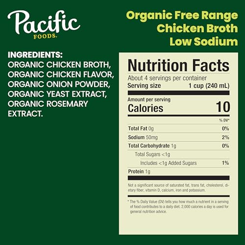 Pacific Foods Low Sodium Organic Free Range Chicken Broth, 32 oz Carton (Case of 12)