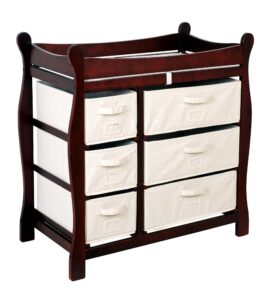 sleigh style baby changing table with 6 baskets - espresso