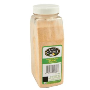 spice classics granulated garlic, 25 oz - one 25 ounce container of garlic powder seasoning, use on vegetables, meats, rubs and dressings for a bold flavor