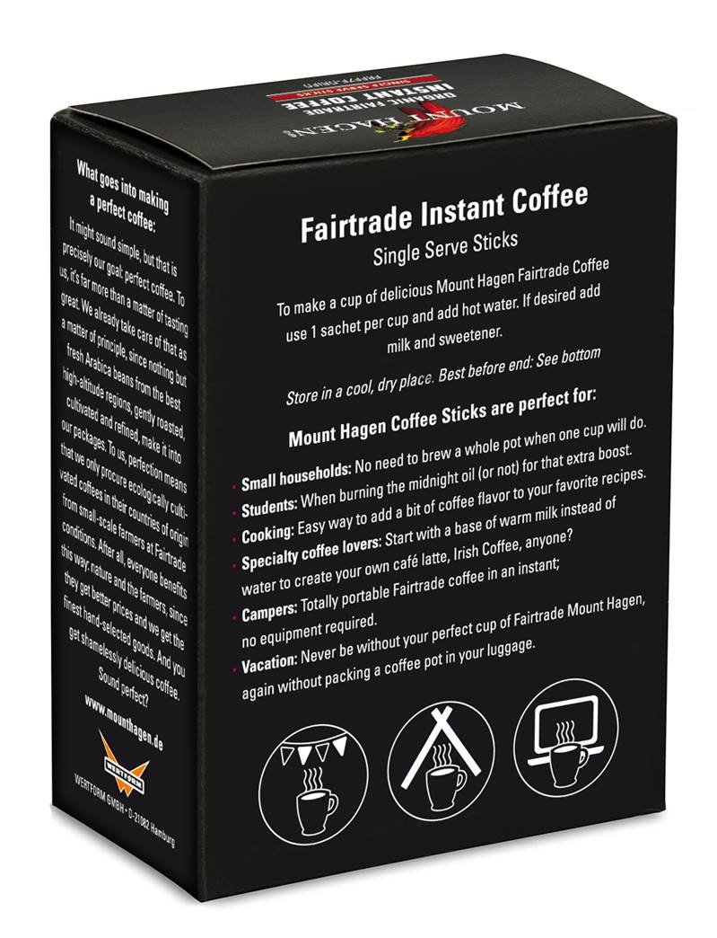 Mount Hagen 25 Count Single Serve Instant Coffee Packets | Organic Medium Roast Arabica Beans | Eco-friendly, Fair-Trade [25 sticks/1.76oz/50g]