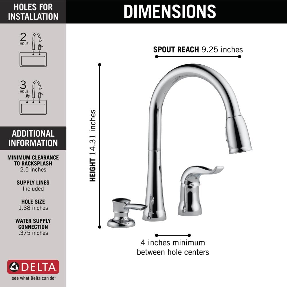 DELTA FAUCET 16970-SD-DST Kate Pull-Down, 4.00 x 13.00 x 20.00 inches, Chrome