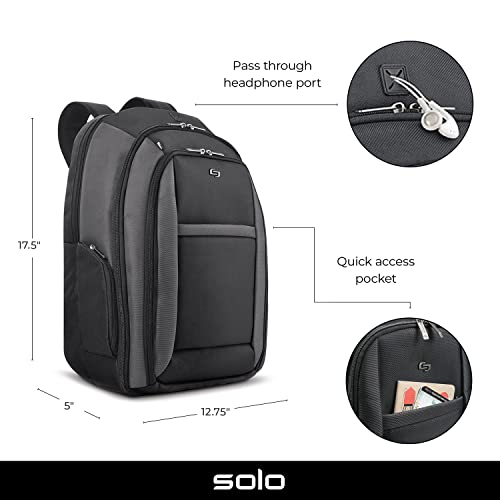 Solo Metropolitan 16 Inch Laptop Backpack with Removable Sleeve, Black/Grey