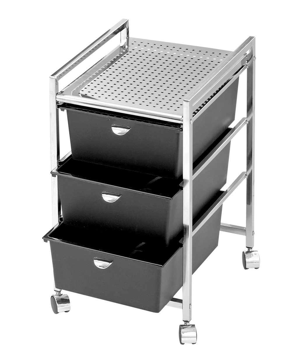 Pibbs Heavy-Duty 3 Drawer Pedicure Cart on Rolling Wheels for Salons & Spas, Model D23, Metal Frame with Metal Work Surface, 3 Removable Large Storage Drawers, PIB-D23 for Salons & Spas, PIB-D23