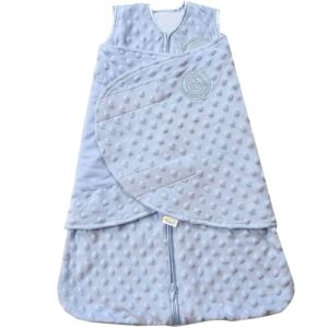 halo sleepsack plush dot velboa swaddle, 3-way adjustable wearable blanket, blue, newborn, 0-3 months