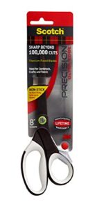 scotch 8" precision ultra edge bent titanium non-stick scissors, ideal for fabric, crafts, cardstock and photos (1468tuns-mix)