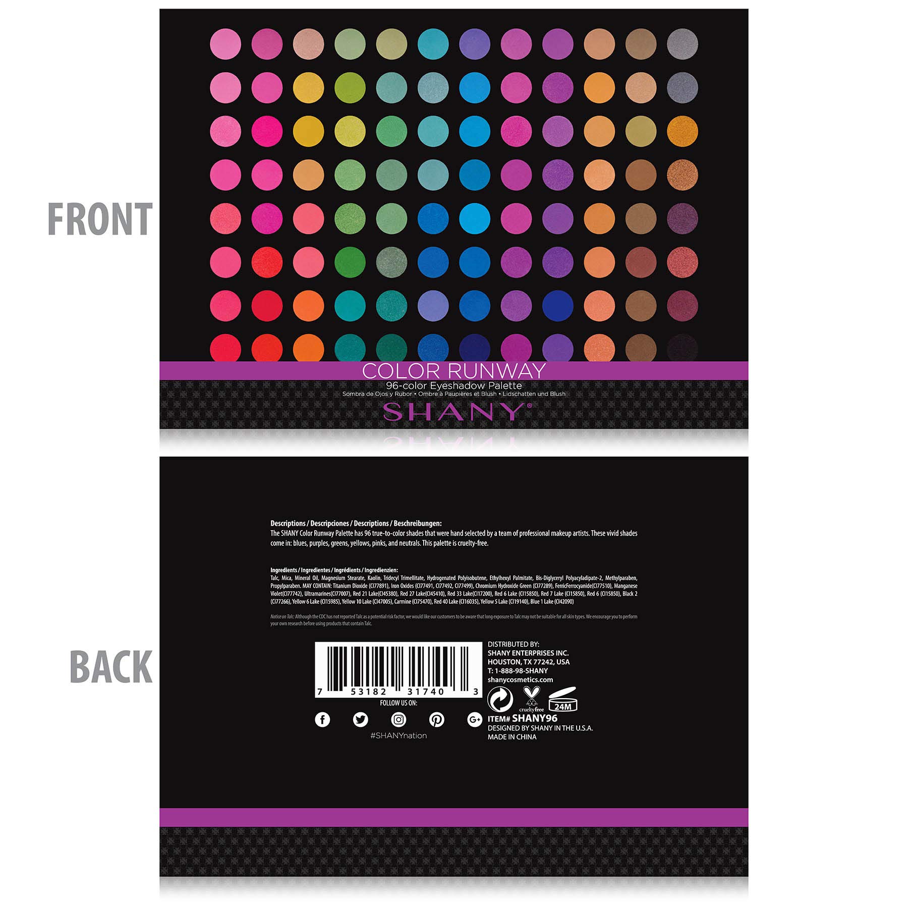 SHANY 96 COLOR RUNWAY Eyeshadow Palette - Highly Pigmented Blendable Natural and Matte Eye shadow Colors Professional Makeup Eye shadow Palette