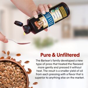 Barlean's Lignan Flaxseed Oil from Cold-Pressed Flaxseeds - 7,230 mg ALA Omega-3 Fatty Acids for Improving Heart Health - Vegan, USDA Organic, Non-GMO, Gluten-Free - 16 oz