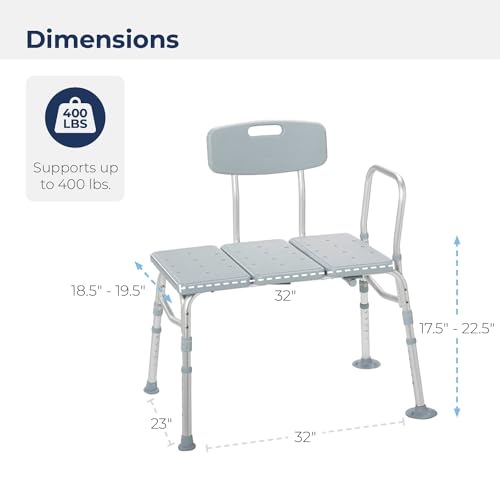 Drive Medical 12011KD-1 Tub Transfer Bench For Bathtub, Height Adjustable Shower Bench with Backrest, Shower Seat Shower Chair Bath Chair for Elderly, Seniors, Arm Support for Transfer, 400 Weight Cap