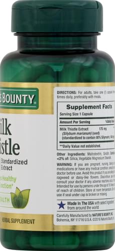 Nature's Bounty Milk Thistle, Herbal Health Supplement, Supports Liver Health, 175mg, 100 Softgels