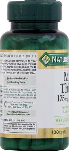 Nature's Bounty Milk Thistle, Herbal Health Supplement, Supports Liver Health, 175mg, 100 Softgels