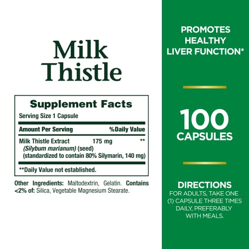 Nature's Bounty Milk Thistle, Herbal Health Supplement, Supports Liver Health, 175mg, 100 Softgels