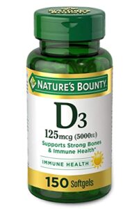 nature's bounty vitamin d3, immune and bone support, 5000iu, rapid release softgels, 150 ct