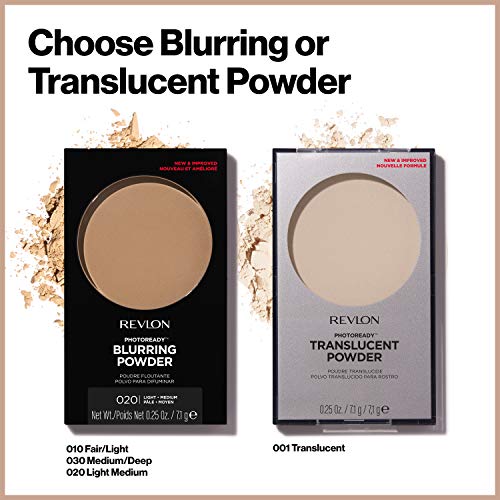 Revlon Face Powder, PhotoReady Blurring Face Makeup, Longwear Medium- Full Coverage with Flawless Finish, Shine & Oil Free-Fragrance Free, 020 Light Medium, 0.30 Oz