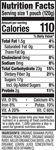 HAPPYTOT Organics Super Foods, Bananas Peaches & Mangos + Super Chia, 4.22 Ounce Pouch (Pack of 16) packaging may vary