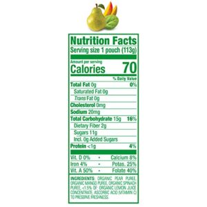 Happy Baby Organics Stage 2 Baby Food, Spinach Mango and Pear, 4 Ounce (Pack of 16)