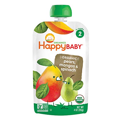 Happy Baby Organics Stage 2 Baby Food, Spinach Mango and Pear, 4 Ounce (Pack of 16)