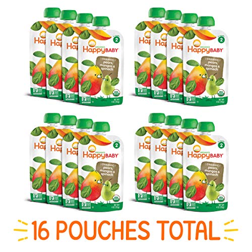 Happy Baby Organics Stage 2 Baby Food, Spinach Mango and Pear, 4 Ounce (Pack of 16)