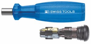 pb swiss tools insider 1 - universal 1/4" bit holder with 10 precisionbits in the handle - blue